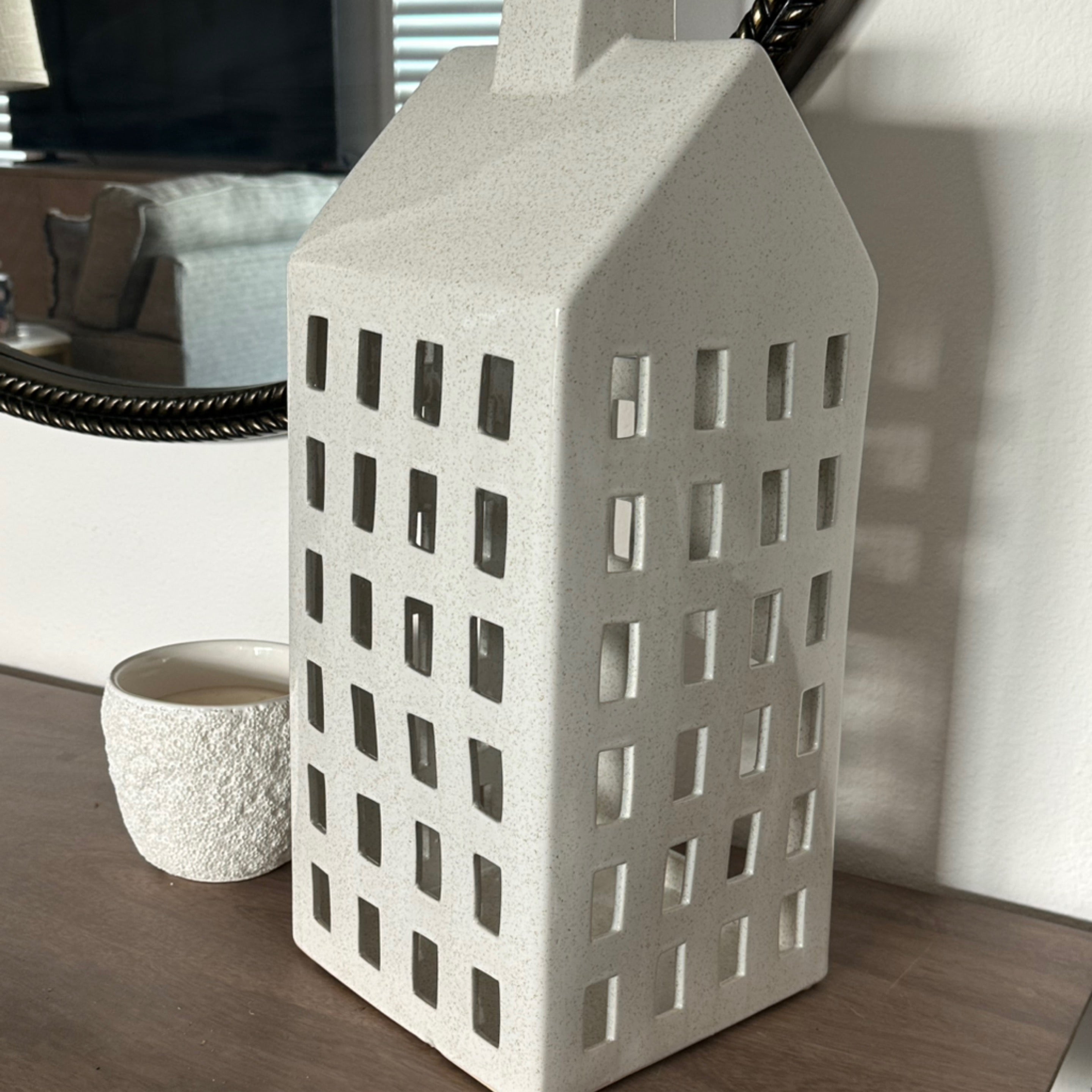 Large Ceramic House Pillar Holder | Peace by Piece Designs & Decor, LLC